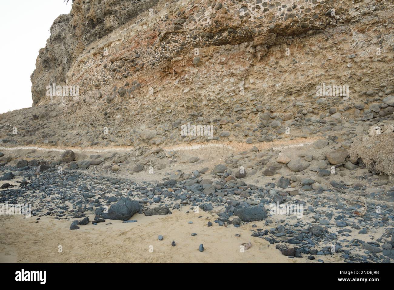 Geological strata on the beach of Morro Jable in Fuerteventura Stock ...