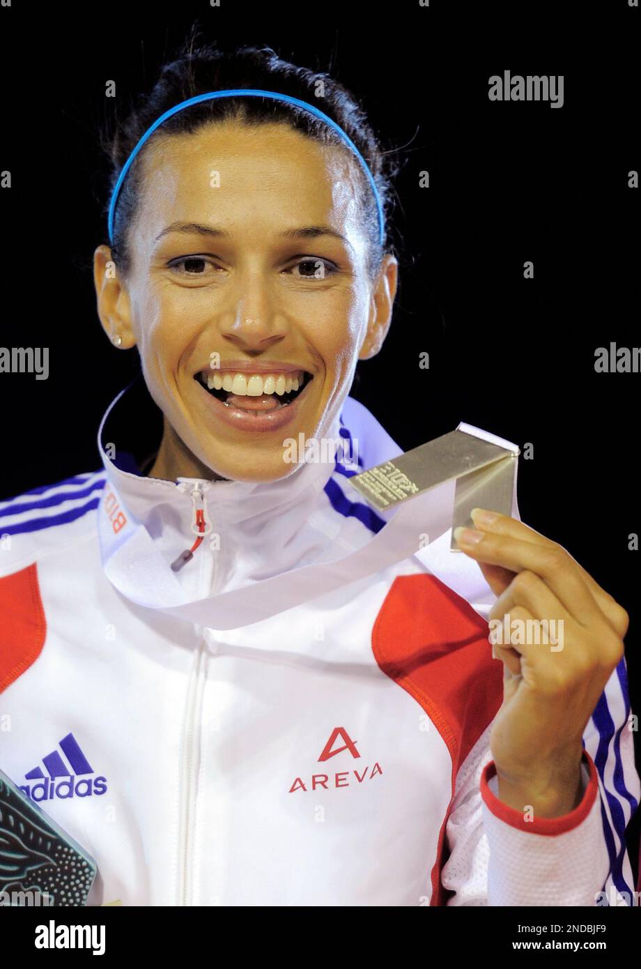 France's Hind Dehiba poses with her silver medal during the medals ...