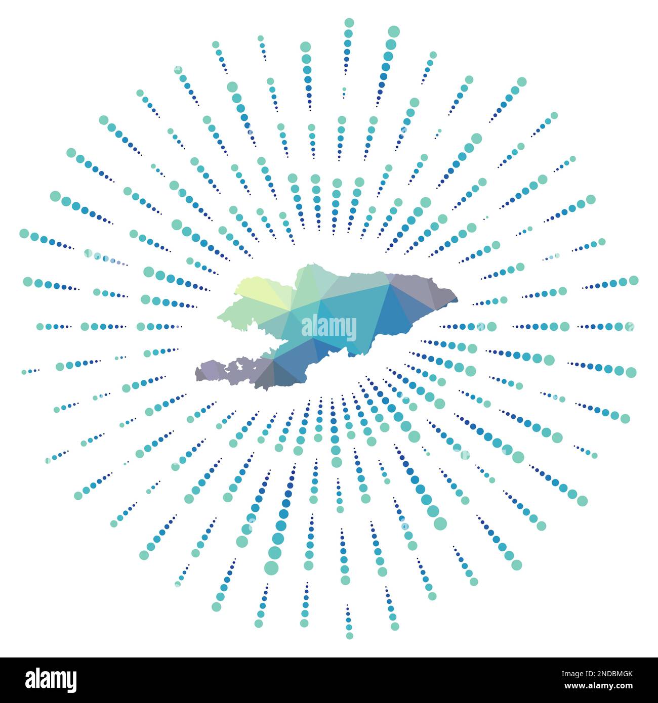 Shape of Kyrgyzstan, polygonal sunburst. Map of the country with ...