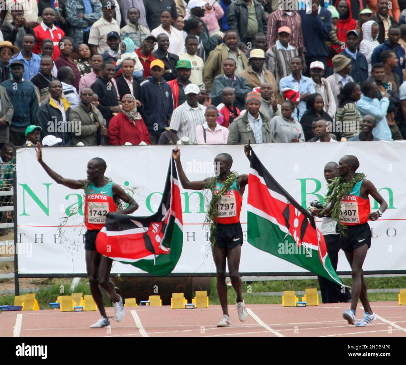 Kenyan Edwin Soy, centre, Vincent Yator, right and Mark Kiptoo, left ...