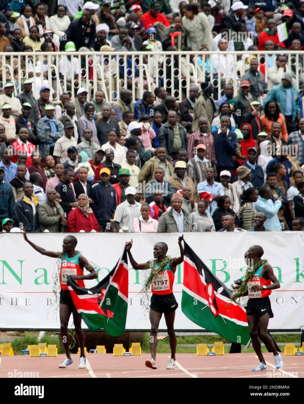 Kenyan Edwin Soy, centre, Vincent Yator, right and Mark Kiptoo, left ...