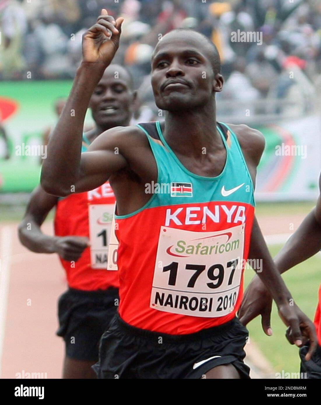 Kenyan runner Edwin Soy, crosses the finish line to win the final of ...