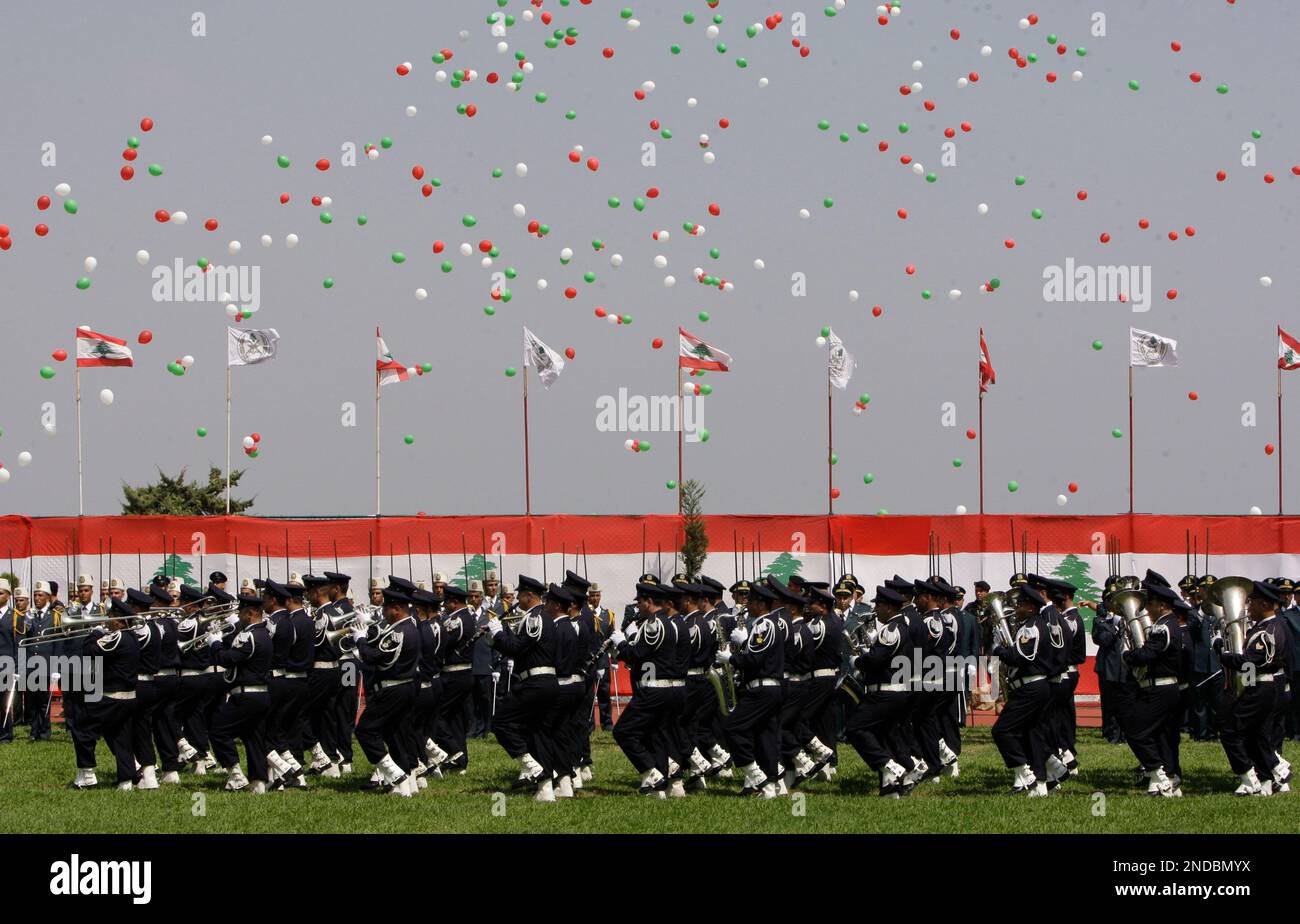 Lebanese soldiers parade during a graduation ceremony marking the 65th ...