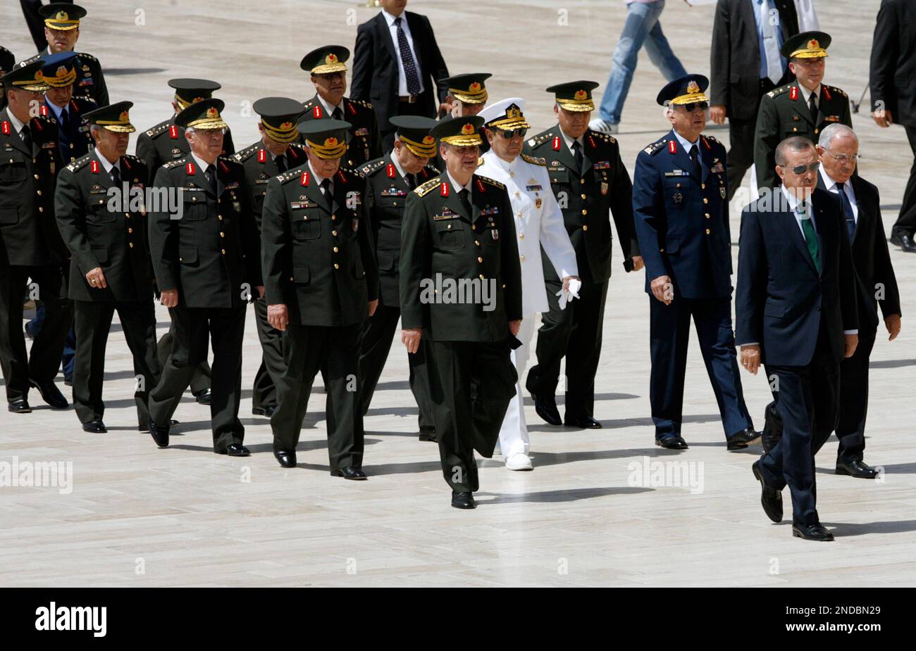 Turkish Prime Minister Recep Tayyip Erdogan, front right, and army ...