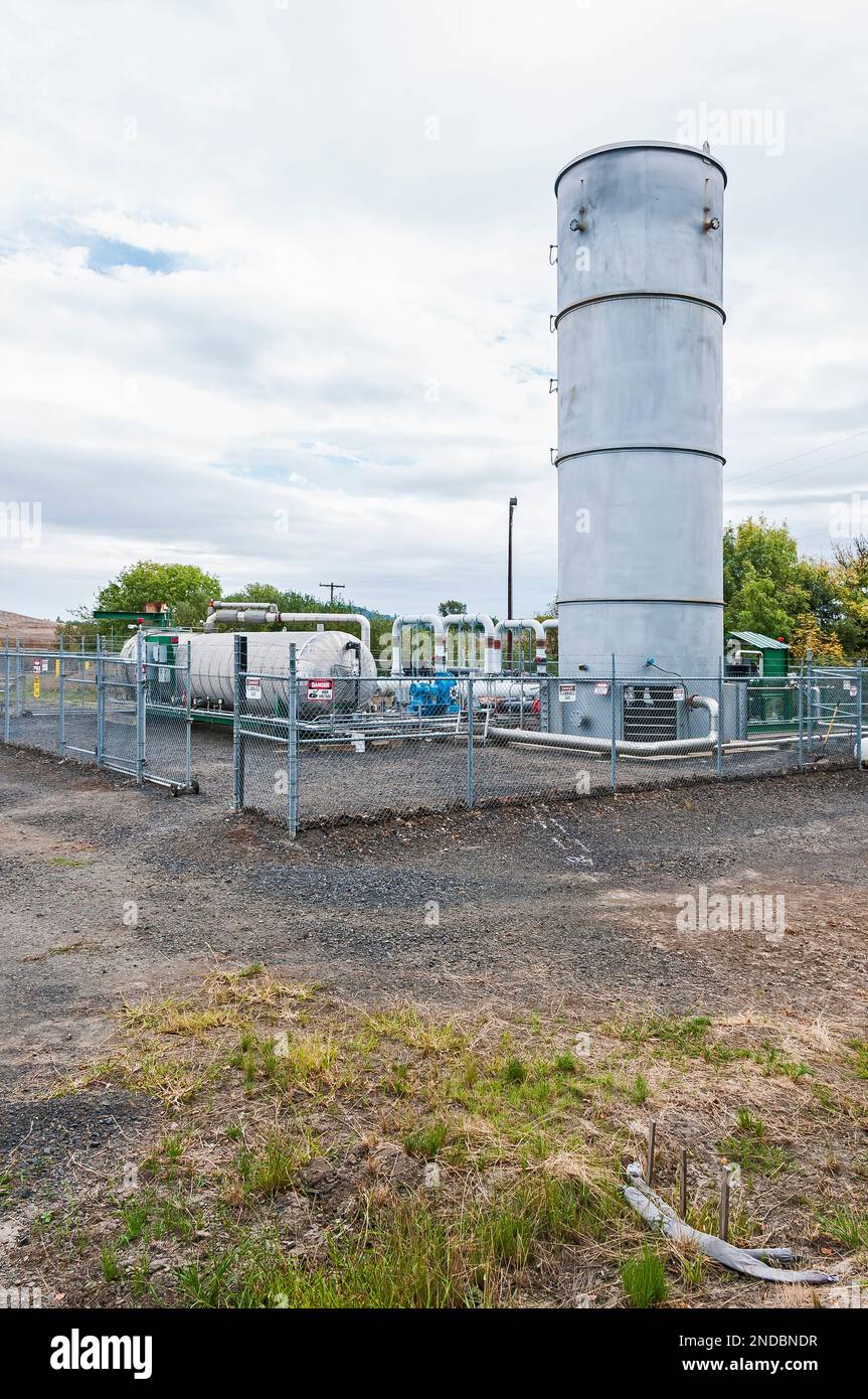 A fenced area containing tanks for methane gas which is generated by ...