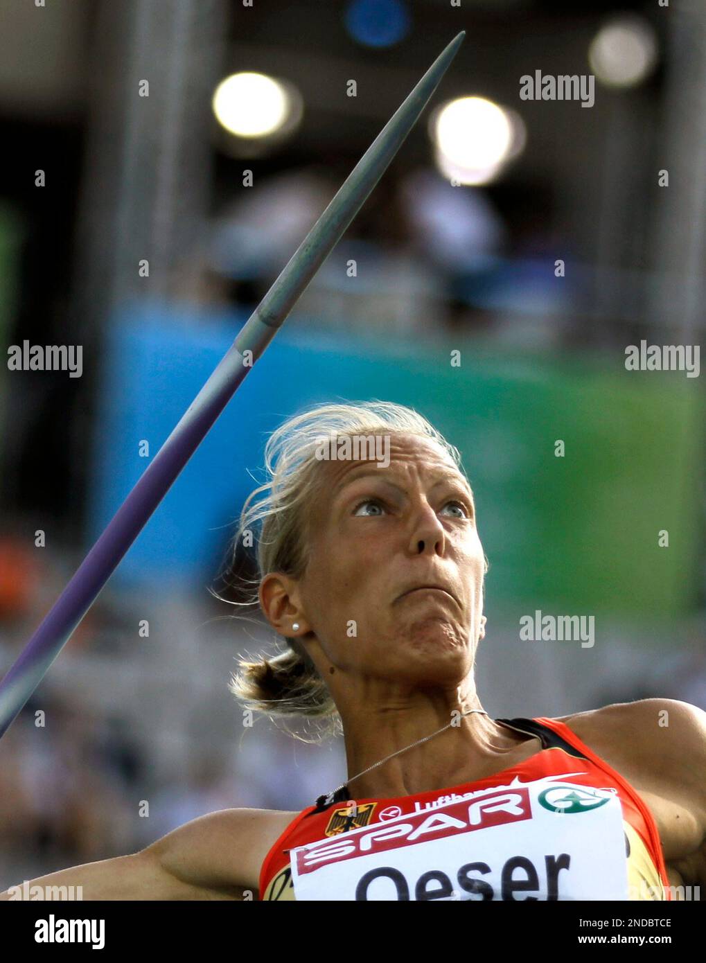 Germany's Jennifer Oeser competes in the Women's Javelin Heptathlon ...