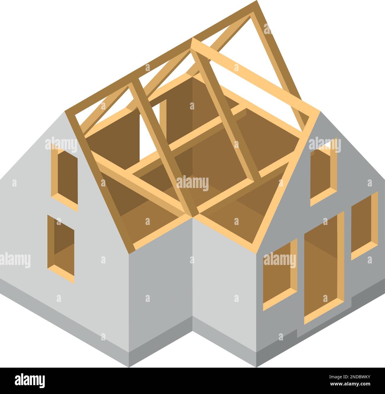 Isometric house construction. Wall development. Suburban building Stock ...