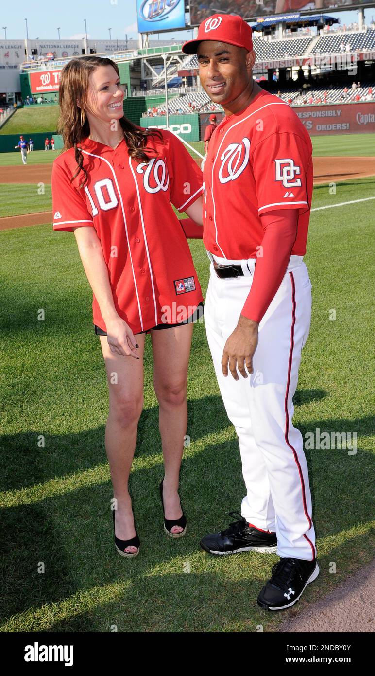 Miss Iowa Katherine Connors, left, poses with Washington Nationals ...