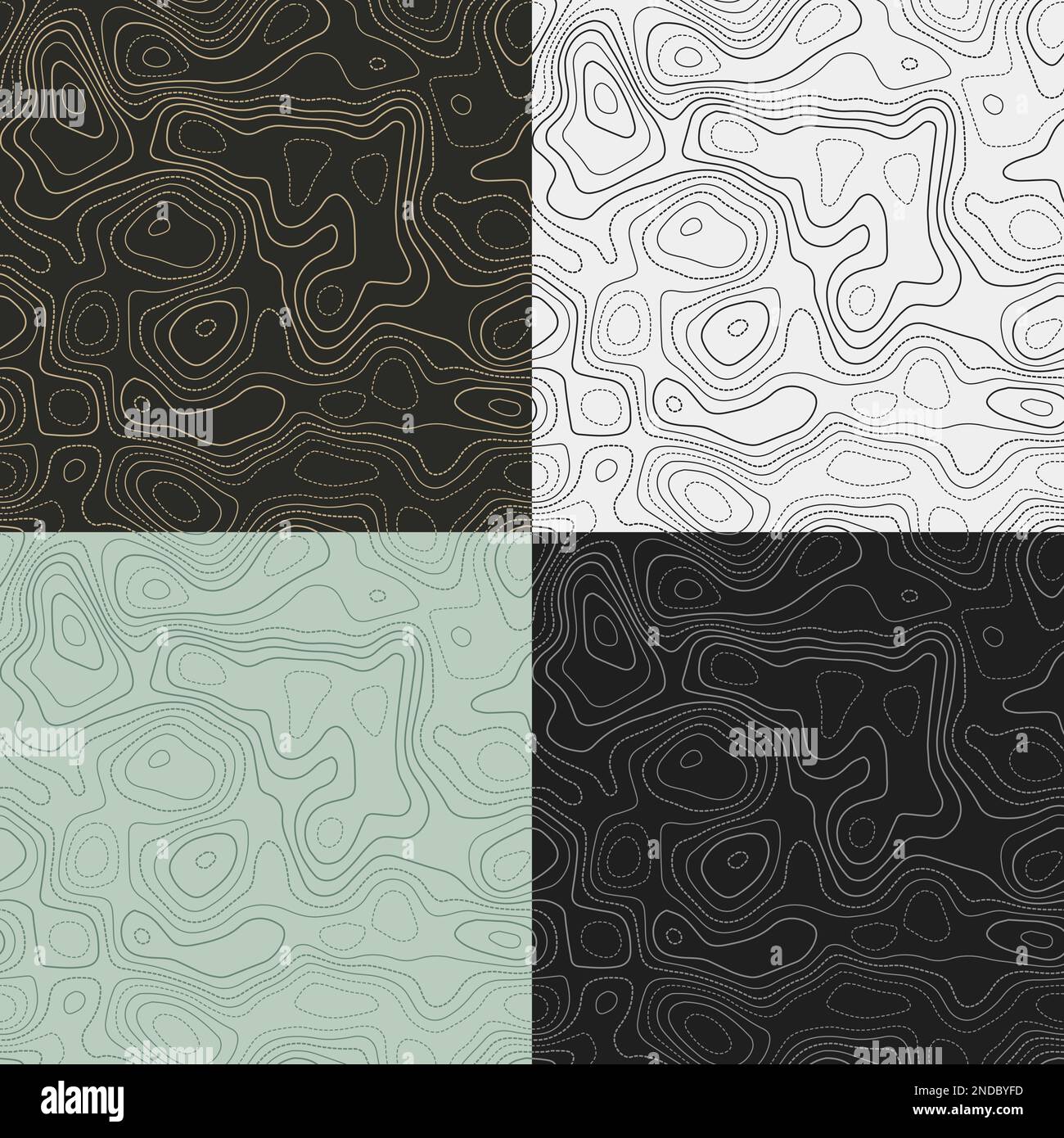 Topography patterns. Seamless elevation map tiles. Artistic isoline ...