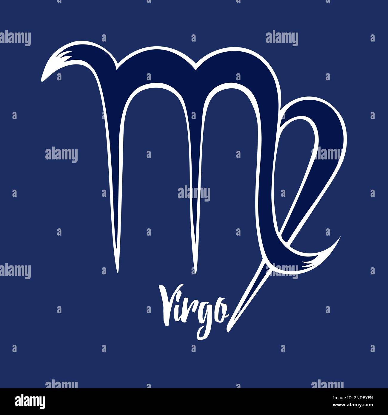 Hand drawn Zodiak signs. Blue Virgo zodiac icons on a blue background ...