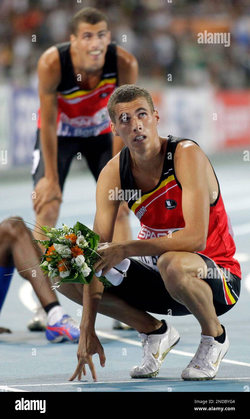 Belgium's Kevin Borlee looks at the scoreboard after winning the Men's ...