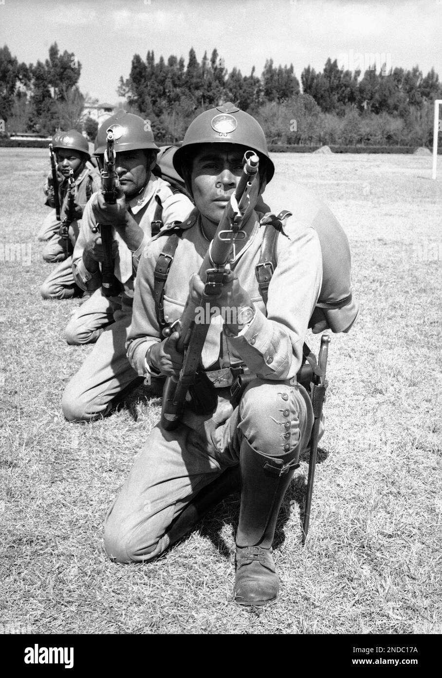 Mexico army 47th battalion platoon at half kneeling Indian file ...