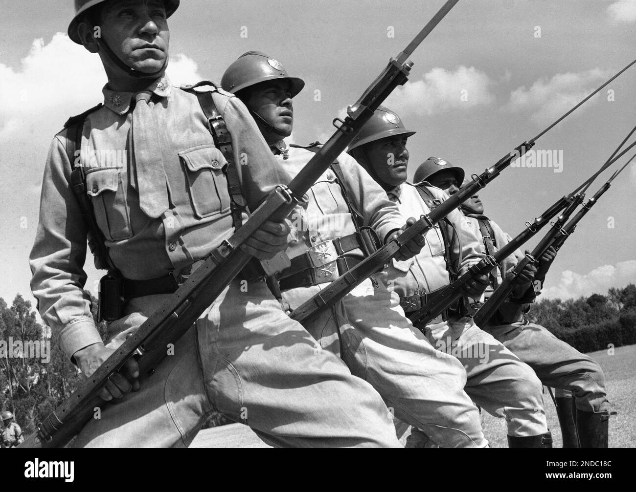 Mexico army 47th battalion squad with bayonets fixed in attitude of ...