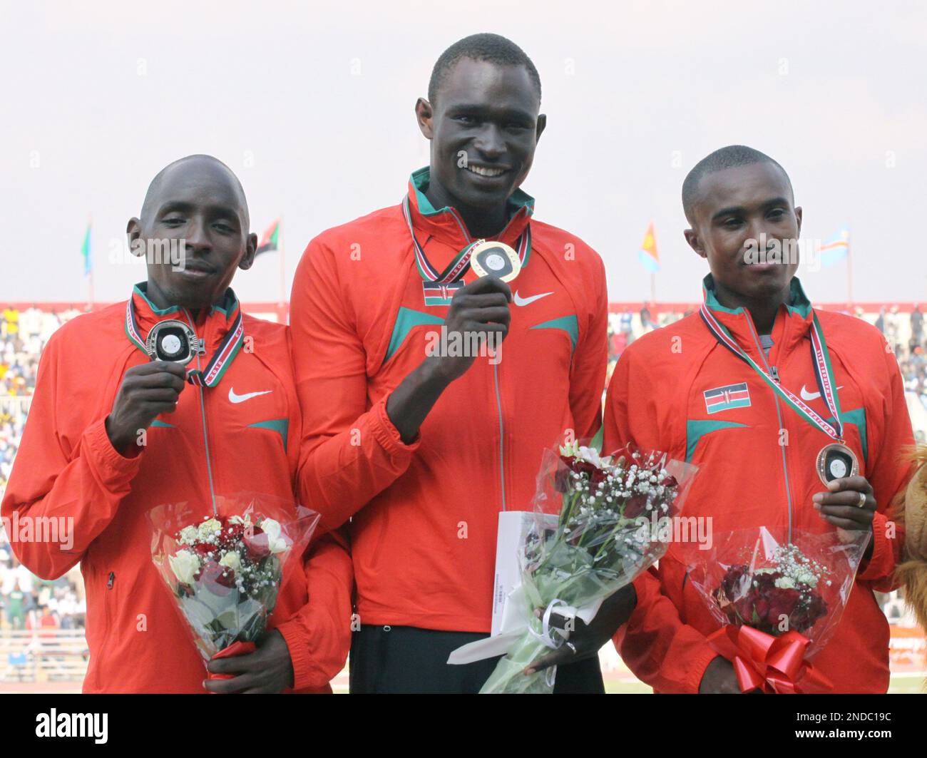 The winners of the 800 meters competition, wioth David Rudisha of Kenya ...