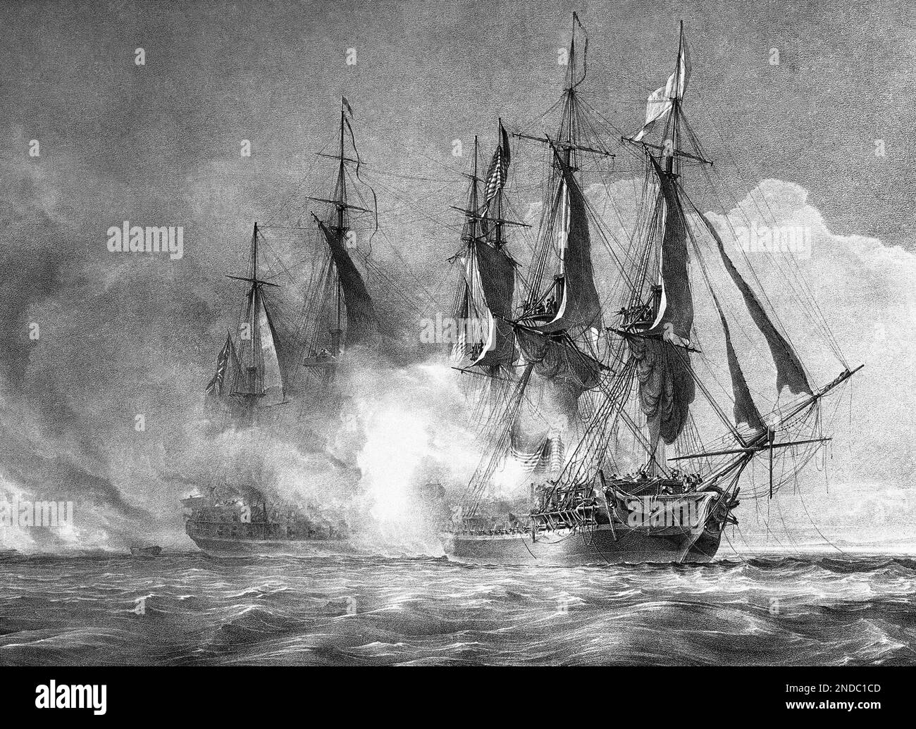Copies of paintings depicting the battle of the American frigate ...