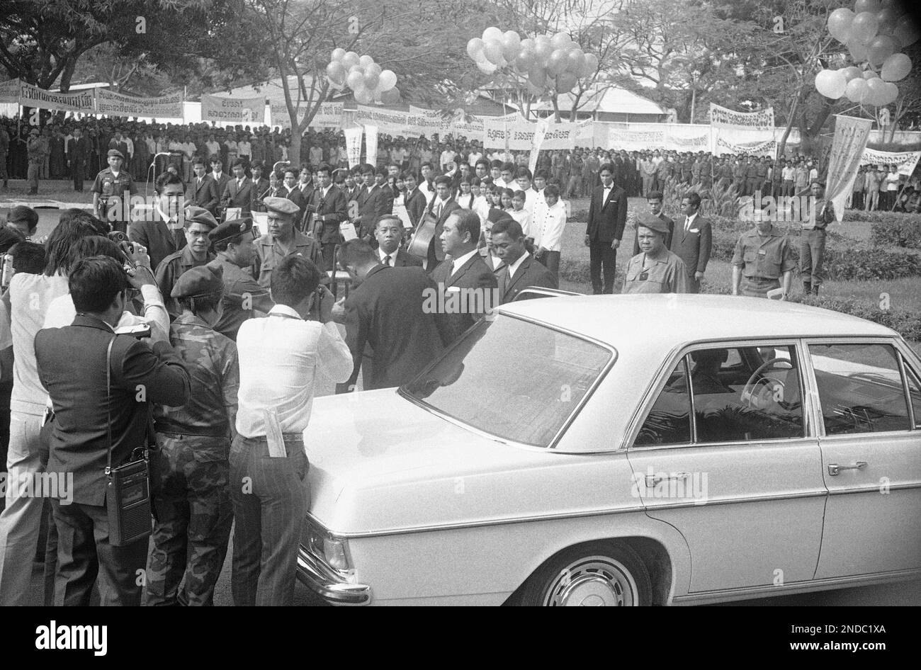 Marshal Lon Nol, center, arrives at an inauguration ceremony in Phnom ...