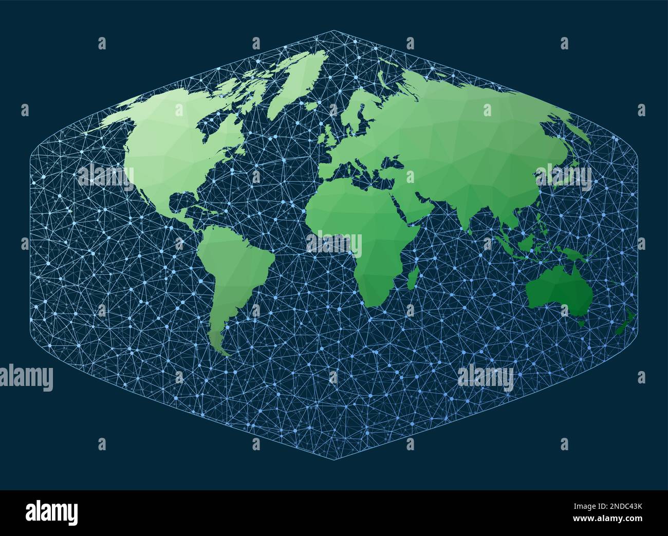 Global network concept. Baker projection. Green low poly world map with ...