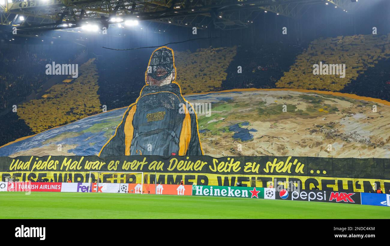 DORTMUND, GERMANY - FEBRUARY 15: Fans of Borussia Dortmund in “ Die ...