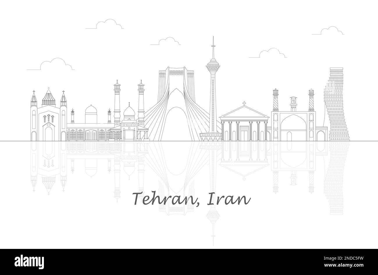 Outline Skyline panorama of city of Tehran, Iran - vector illustration ...