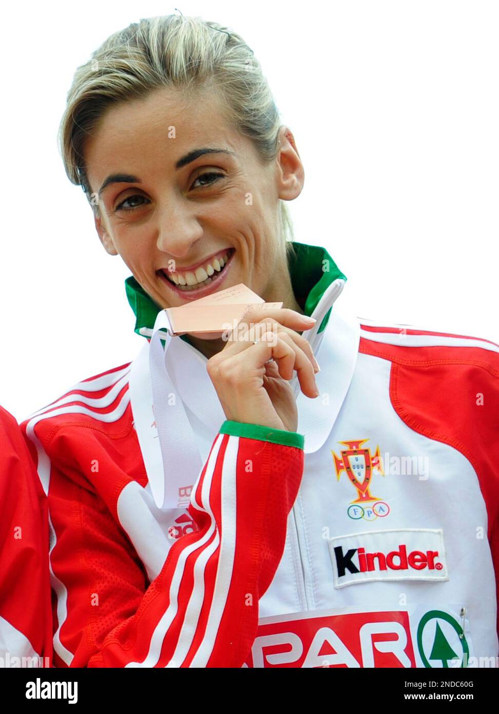 Portugal's Jessica Augusto shows her bronze medal of the Women's 10000m ...