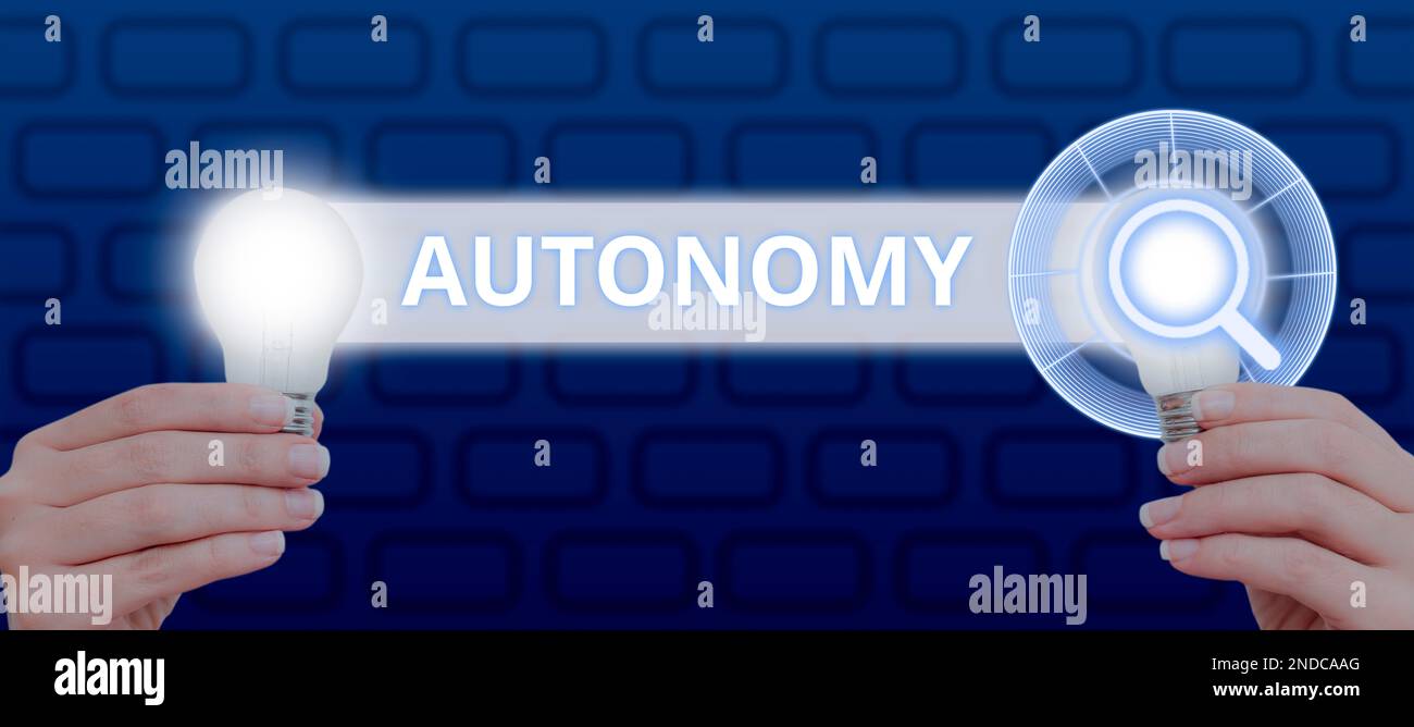 Text sign showing Autonomy. Word Written on vehicle that can guide ...