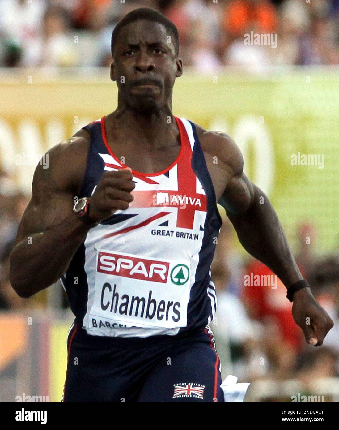 Britain's Dwain Chambers competes in a Men's 100m semifinal, during the ...