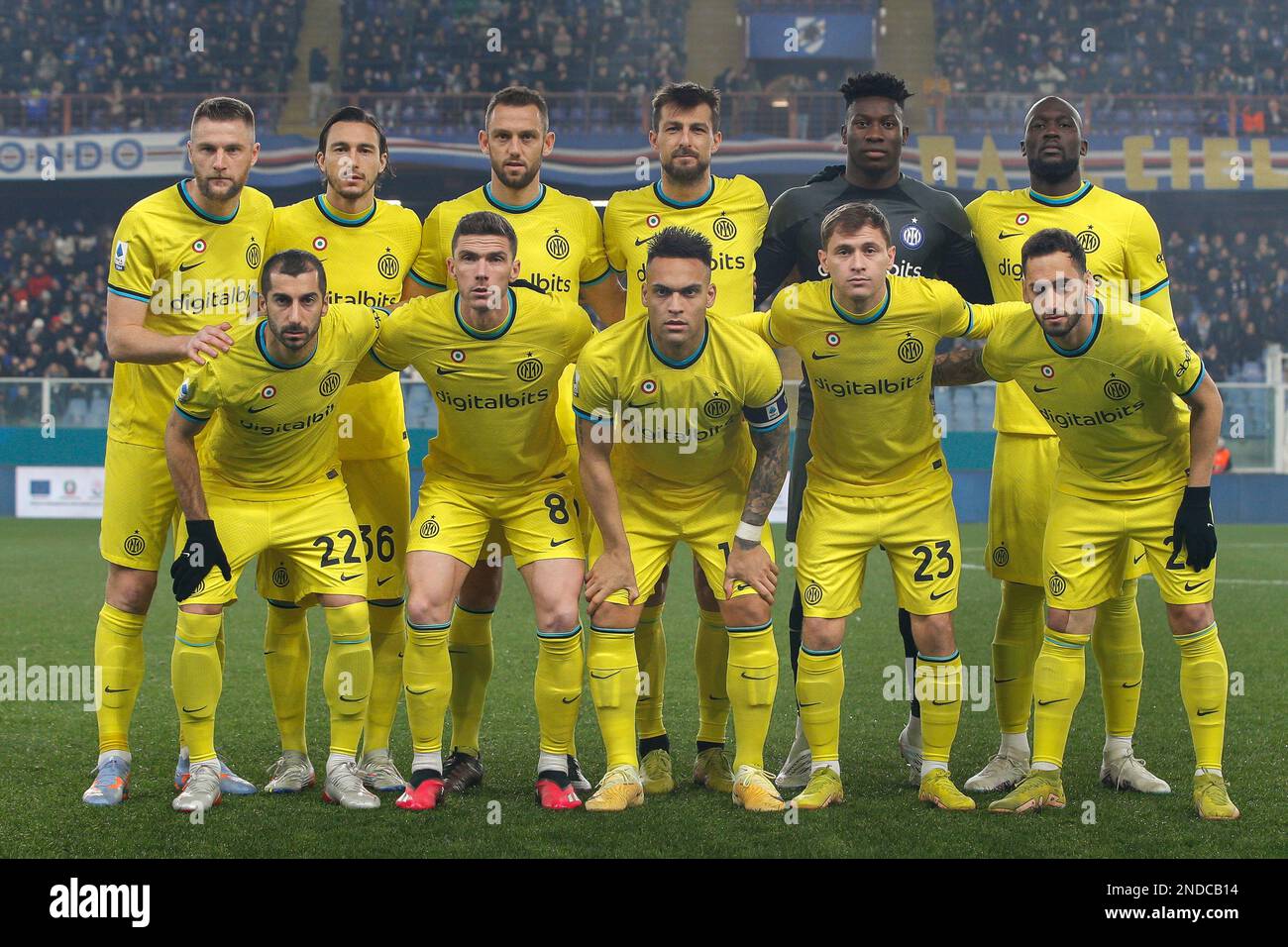 Italy, Genova, feb 13 2023: starting line up of fc Inter in center ...