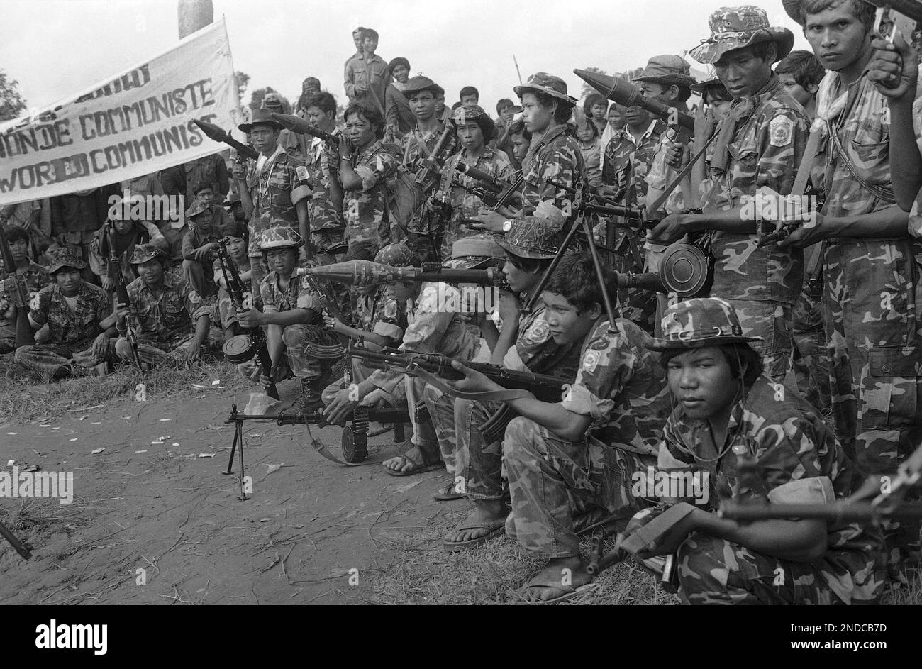 Soldiers of the “National Liberation Government of Cambodia” display ...