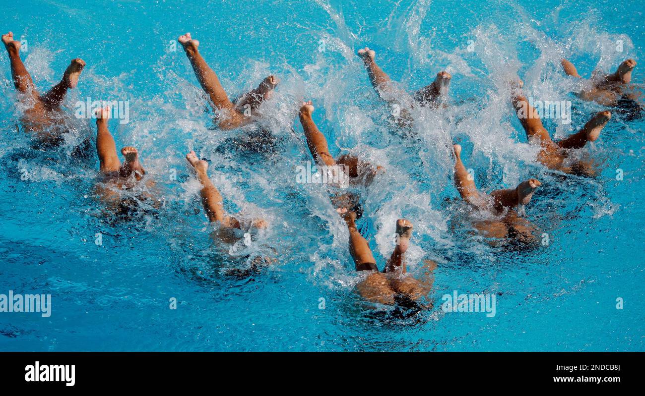 Mexico's synchronized swimming team performs in the combination finals ...