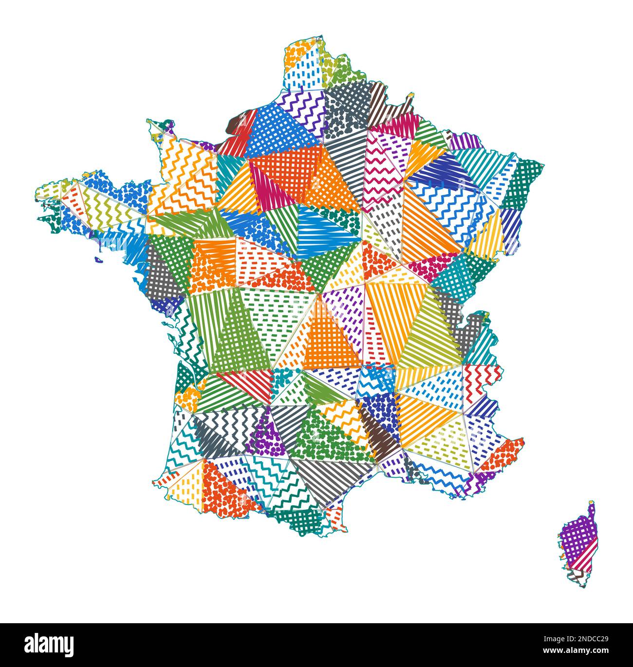 Kid style map of France. Hand drawn polygons in the shape of France ...