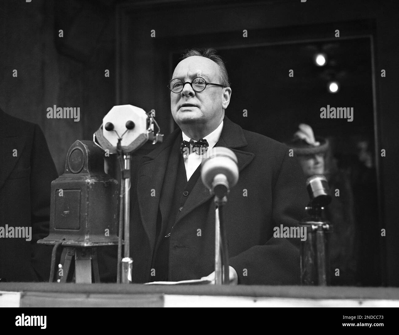 Winston Churchill sticking out his chin whilst addressing the crowd ...
