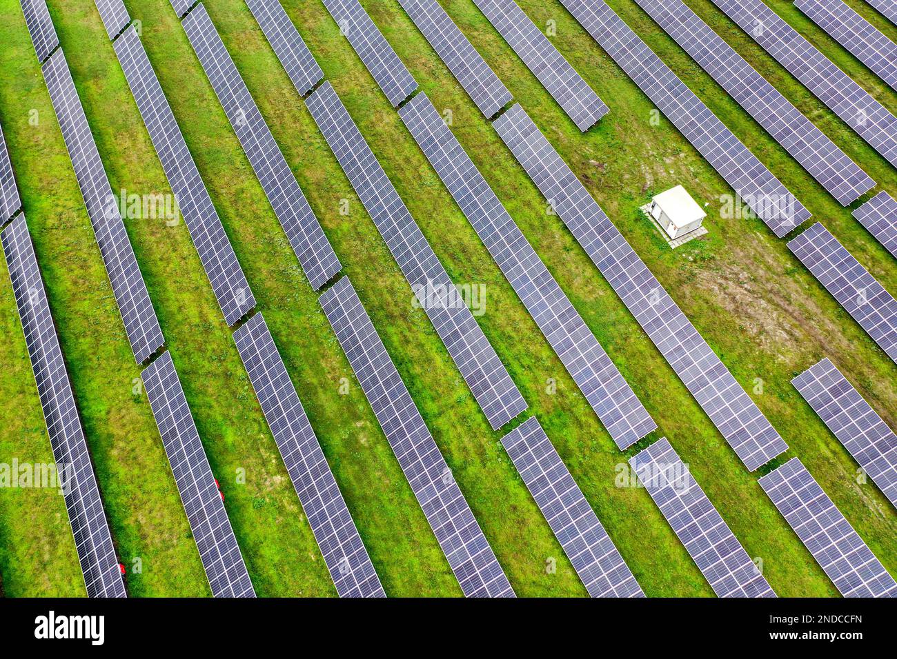 Aerial view of the solar power plant from above. Converting solar ...