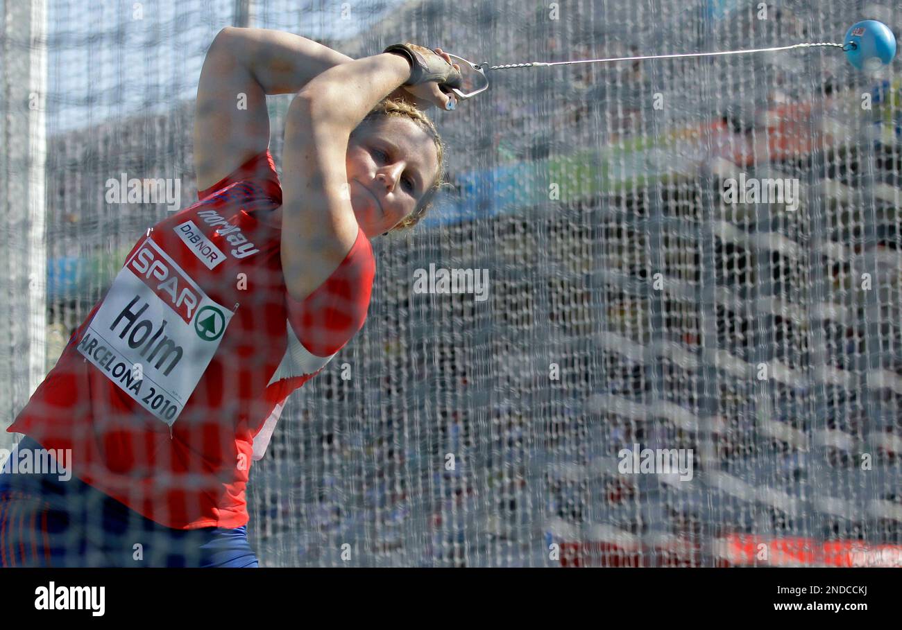 Norway's Mona Holm competes in the Women's Hammer qualification during ...