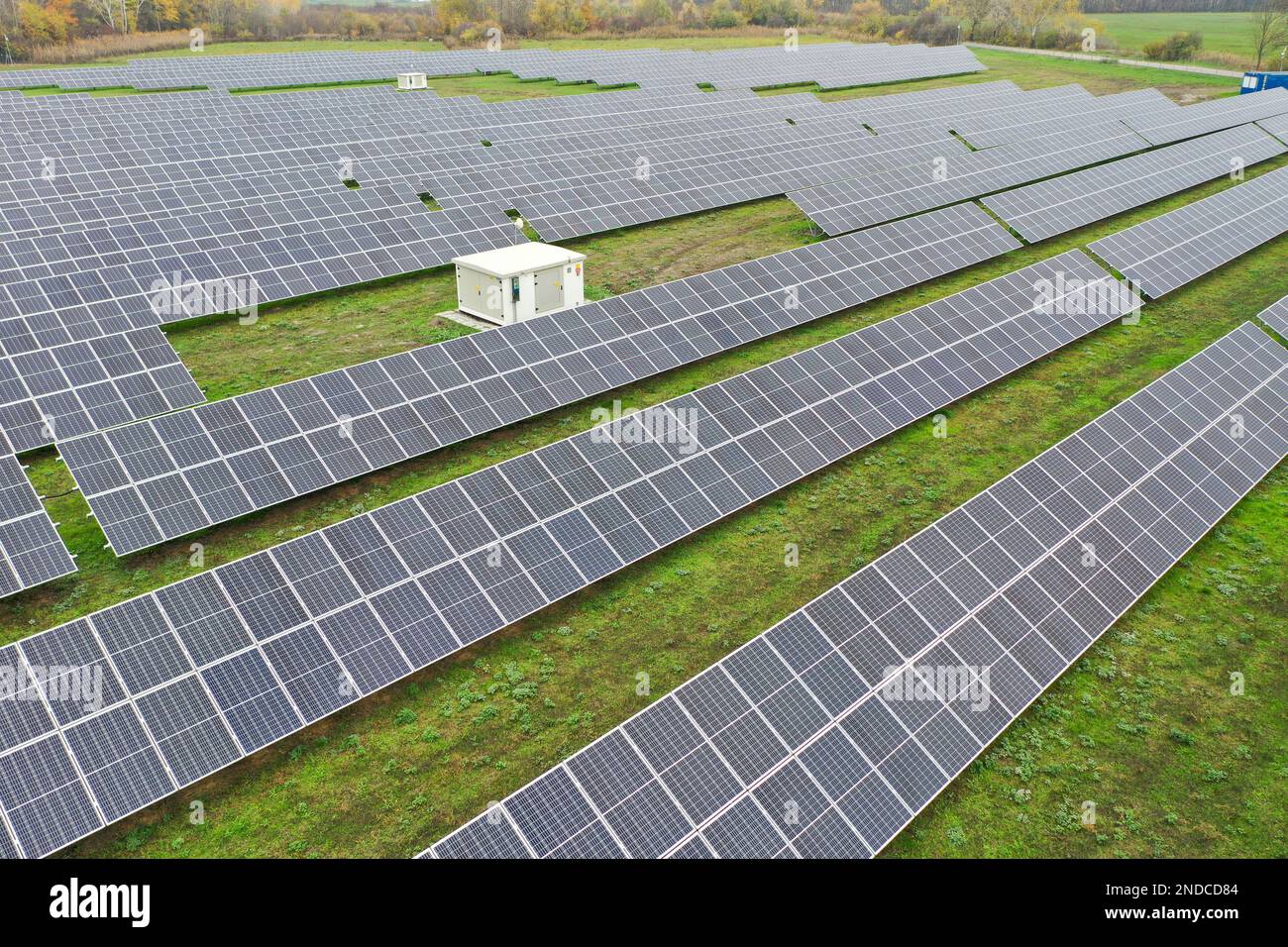 Aerial view of the solar power plant from above. Converting solar ...