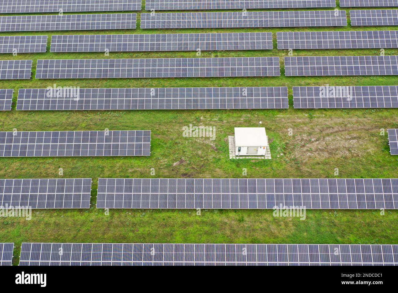 Aerial view of the solar power plant from above. Converting solar ...