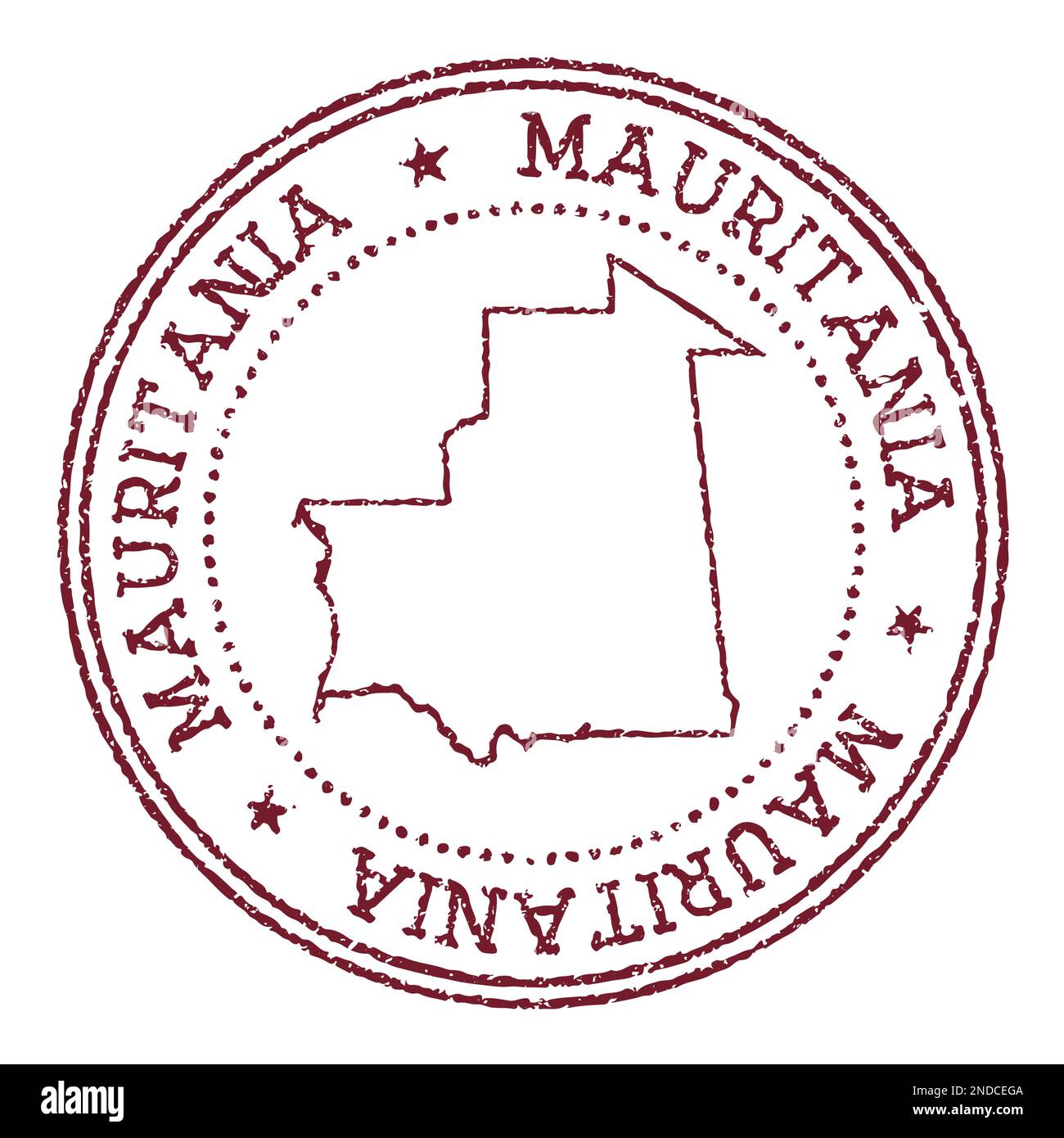 Mauritania round rubber stamp with country map. Vintage red passport ...