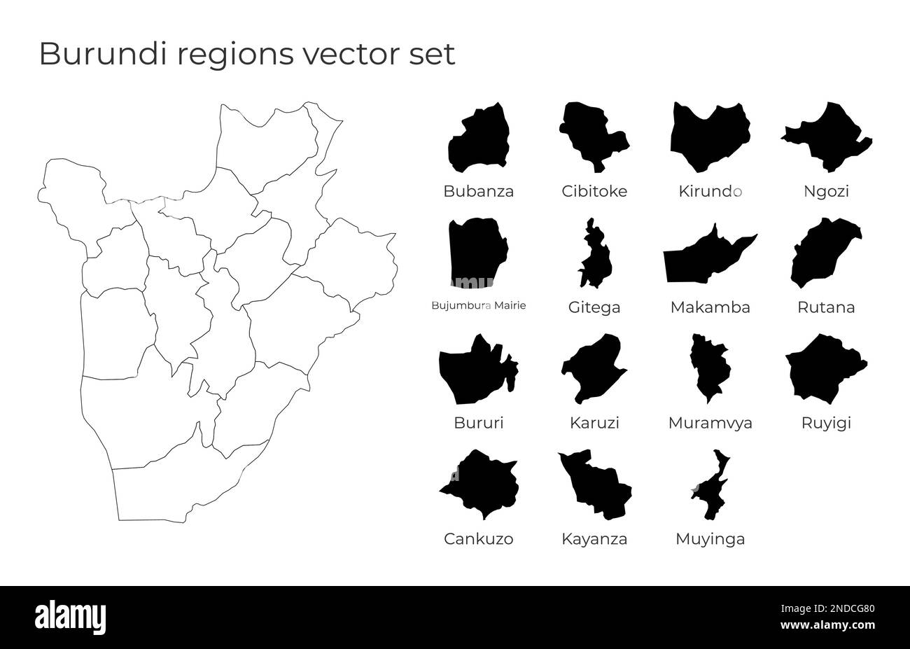 Burundi map with shapes of regions. Blank vector map of the country ...