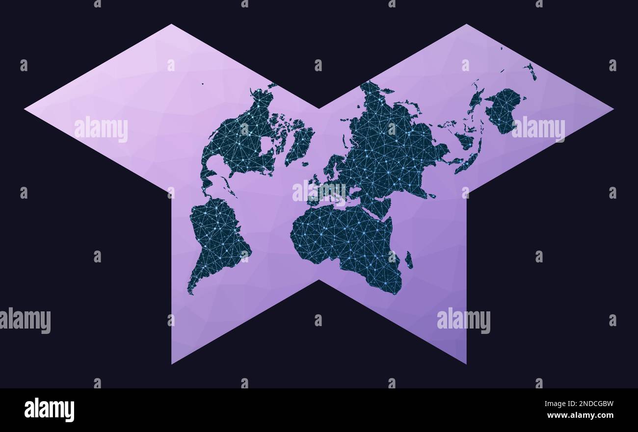 Abstract Map Of World Network Gnomonic Butterfly Projection World Network Map Stock Vector