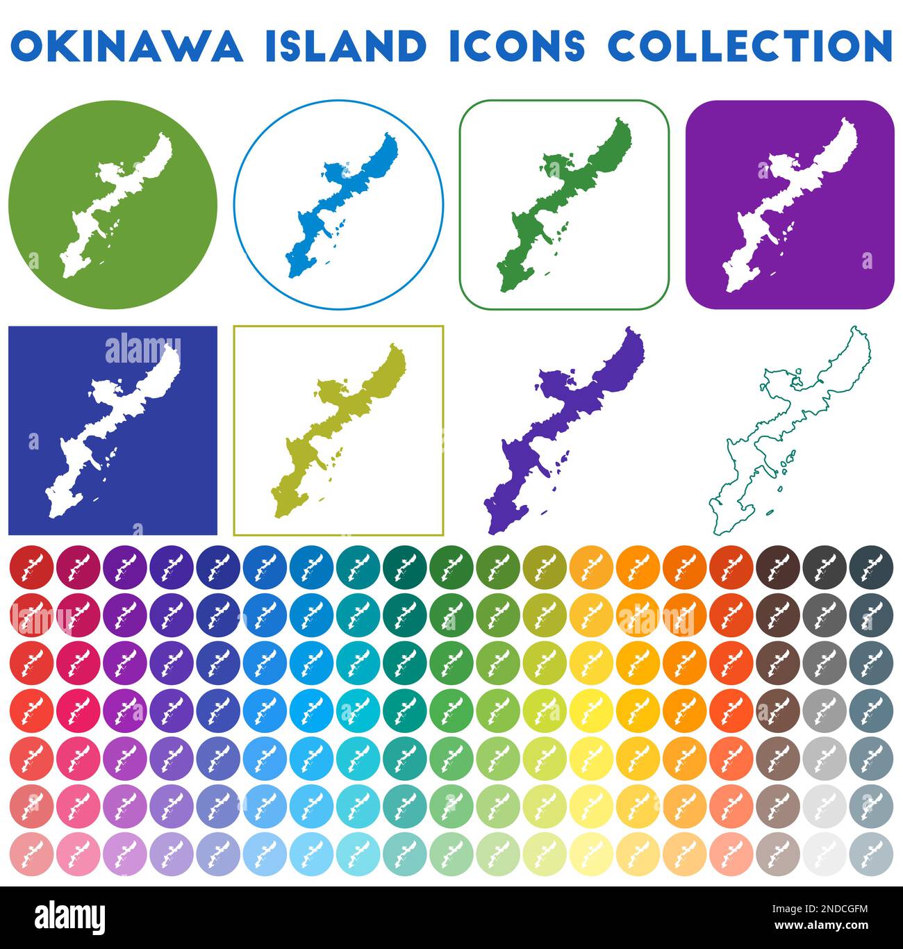 Okinawa Island icons collection. Bright colorful trendy map icons ...