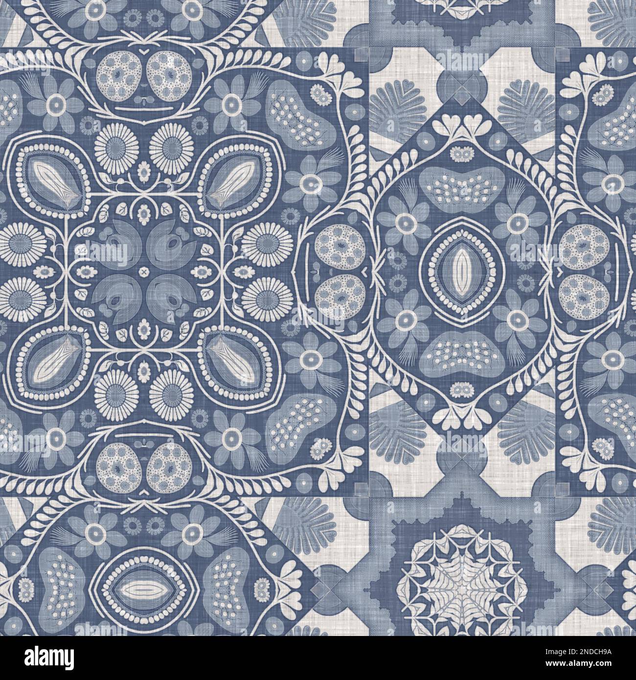 Farm house blue intricate damask seamless pattern. Tonal french country ...