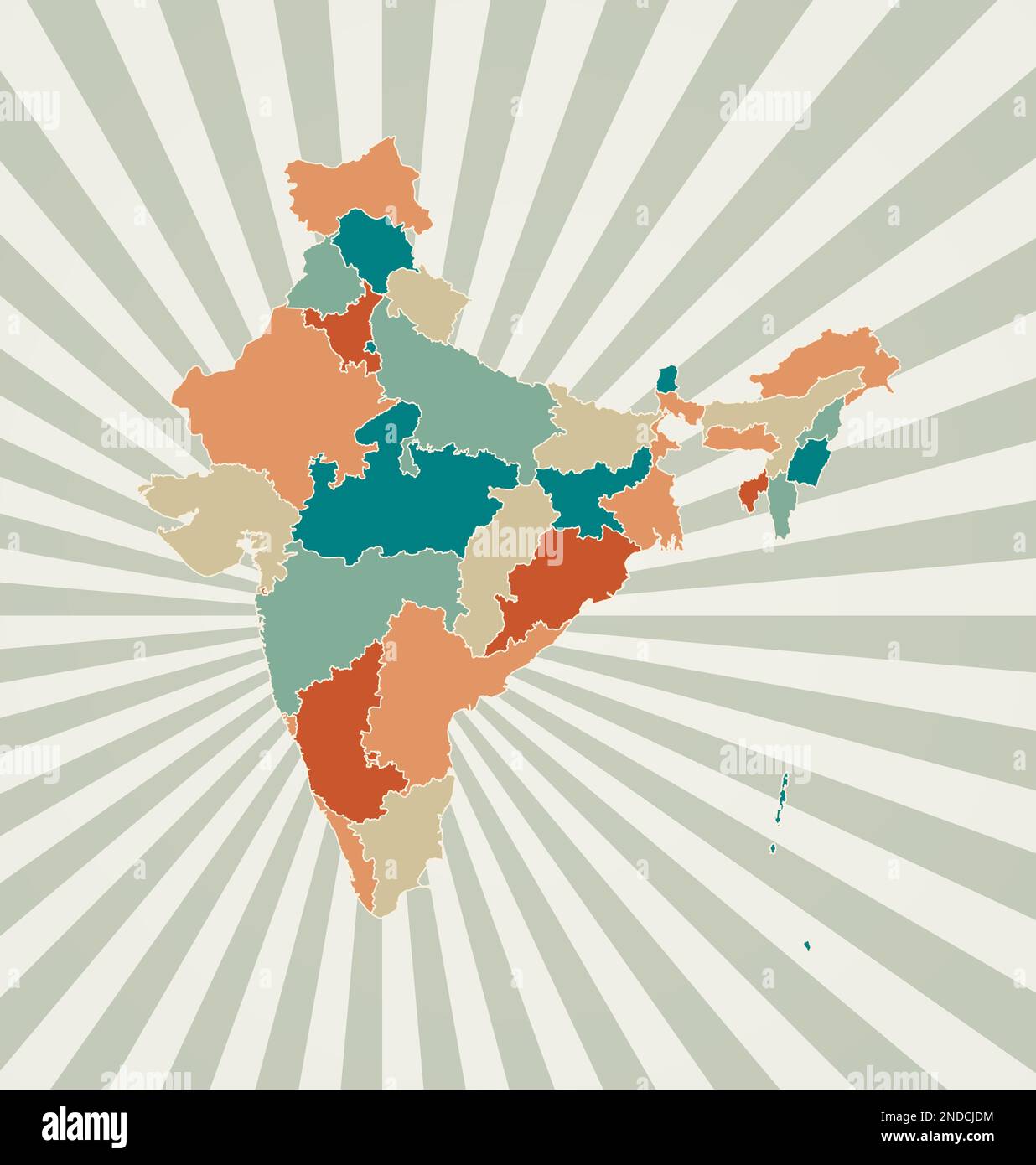 India map. Poster with map of the country in retro color palette. Shape ...
