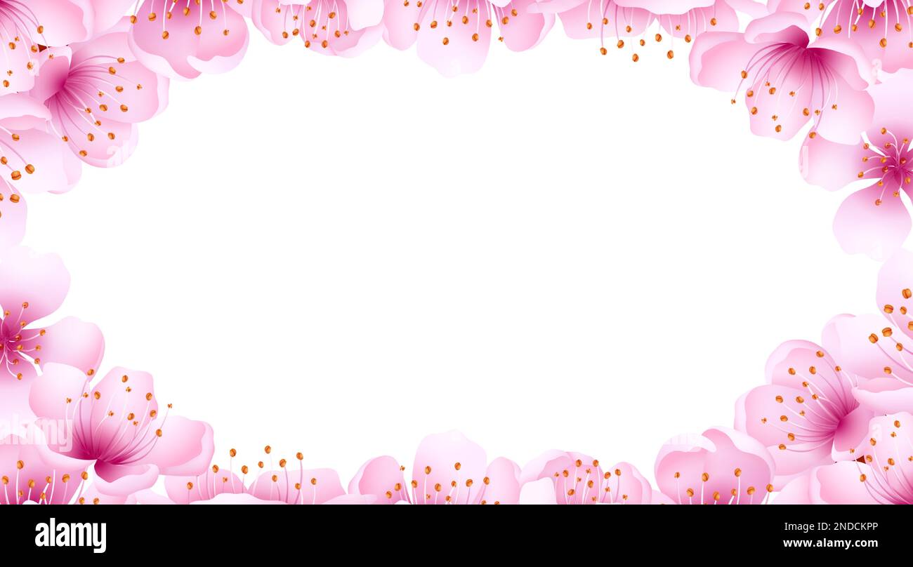 Asian spring flowers square frame. Realistic floral border Stock Vector ...