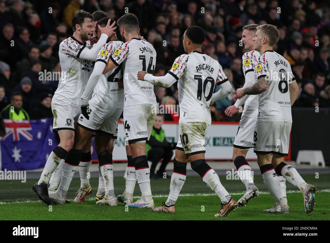 Chuba Akpom #29 of Middlesbrough celebrates his goal with his team ...