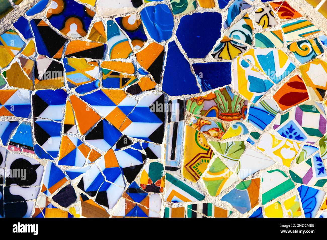 Section of the trencadis (broken tile mosaic) at Antoni Gaudi's Park ...