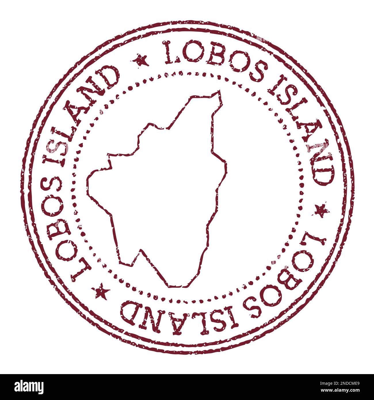 Lobos Island round rubber stamp with island map. Vintage red passport ...