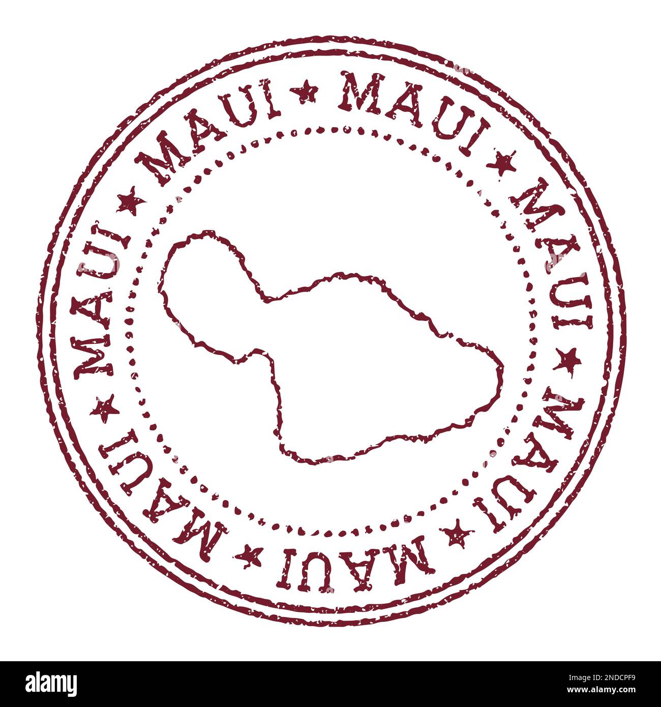 Maui round rubber stamp with island map. Vintage red passport stamp ...