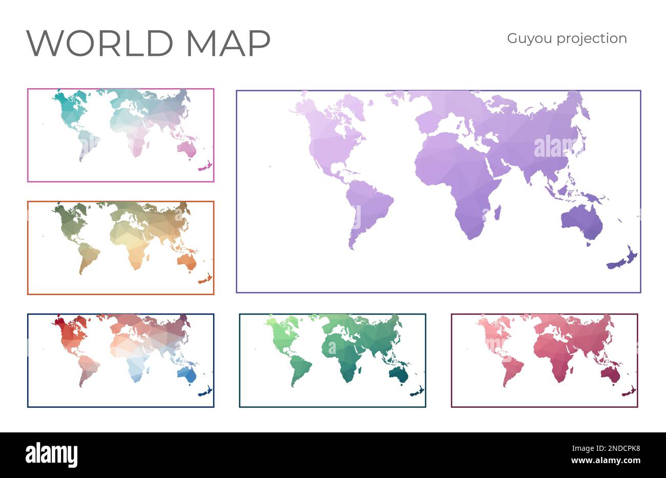 Low Poly World Map Set. Guyyou hemisphere-in-a-square projection ...