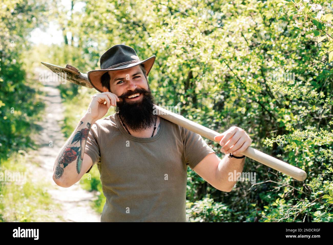 Farmer on farmland. Farmer in the farm on countryside background ...