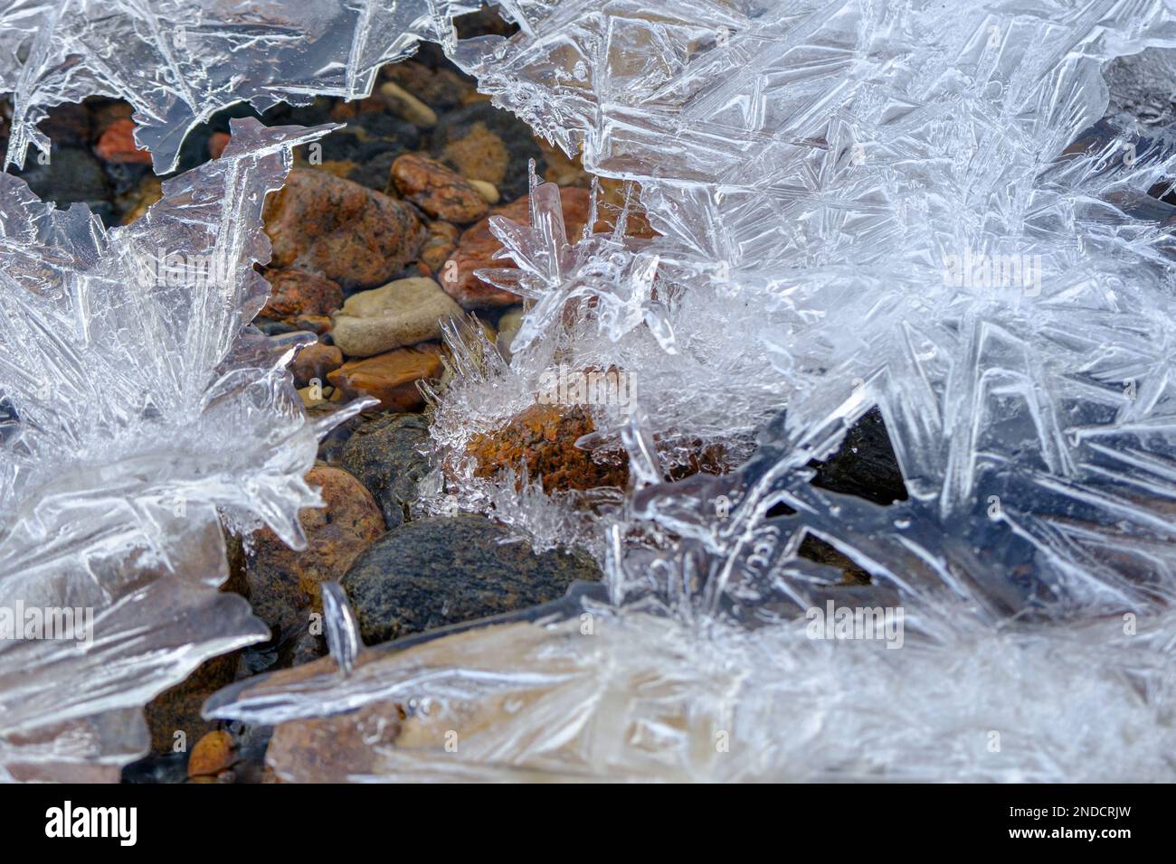 texture ice cracks, white ice crystals, winter frost background. Among ...