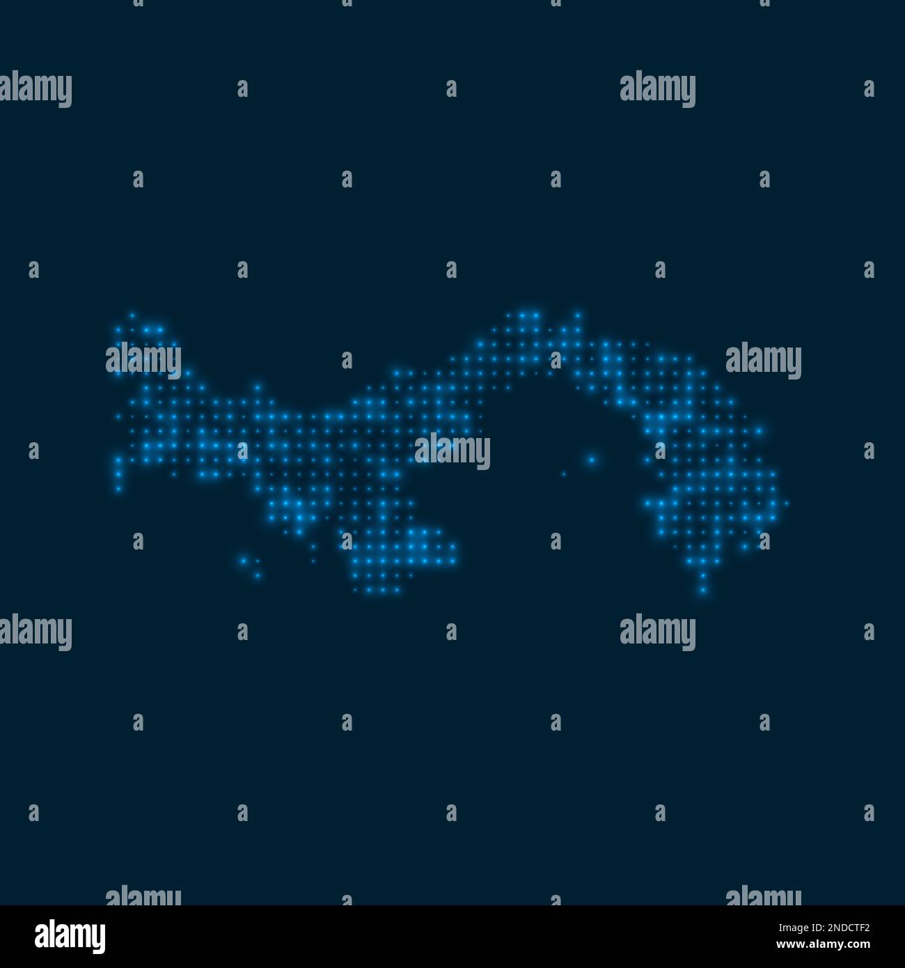 Panama dotted glowing map. Shape of the country with blue bright bulbs ...